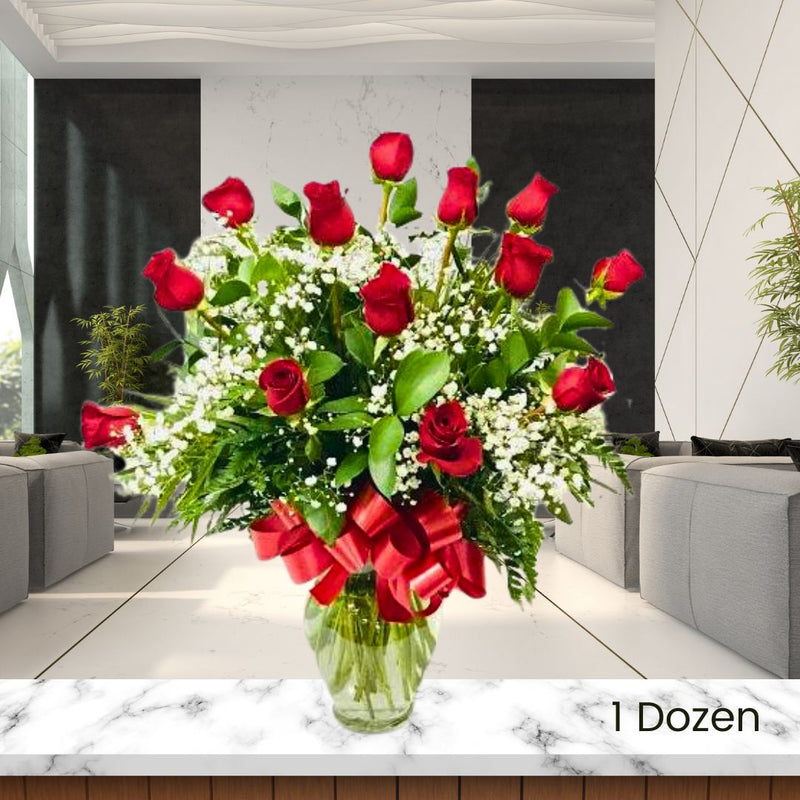 RED- Valentine’s Dozen Roses – Floral Design By Heidi