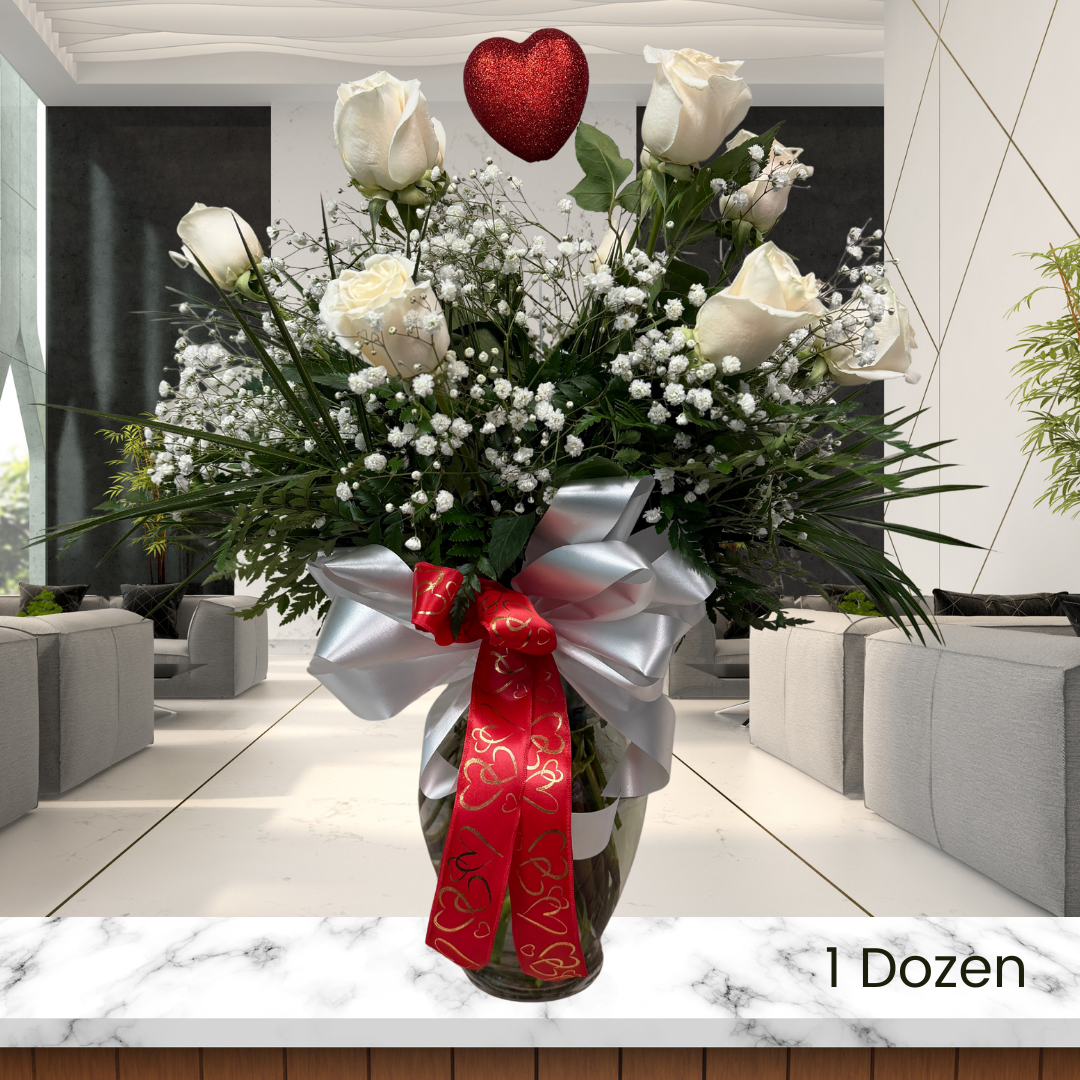 WHITE - Valentin's Dozen Roses – Floral Design By Heidi